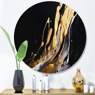 Designart "Gold And Black Marble Medley II" Abstract Marble Metal Round Wall Art - Bed Bath ...